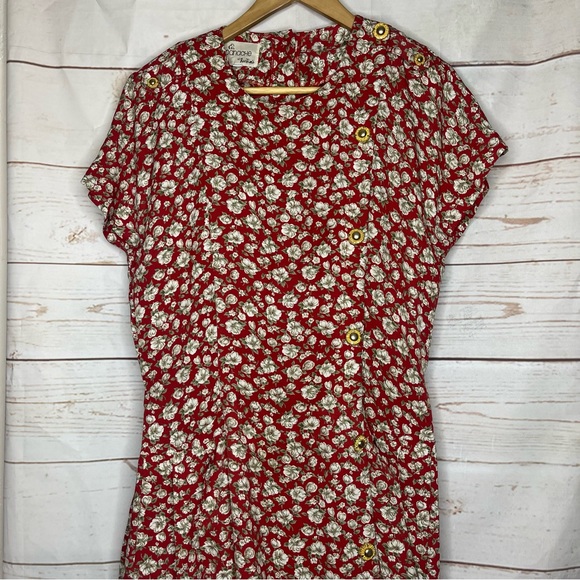 Panache | Dresses | Vintage Panache Midi Dress Red With White Flowers ...